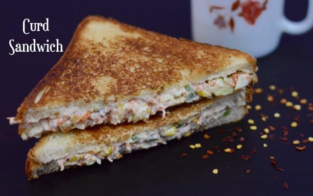 Curd Sandwich (Yogurt Sandwich|Dahi Sandwich) - Indian Veggie Delight