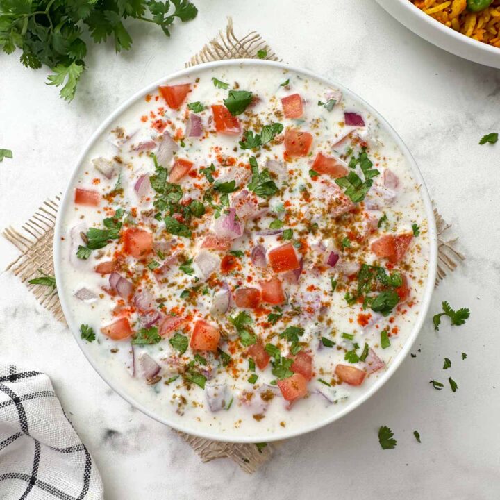 Onion Tomato Raita Recipe - Indian Veggie Delight