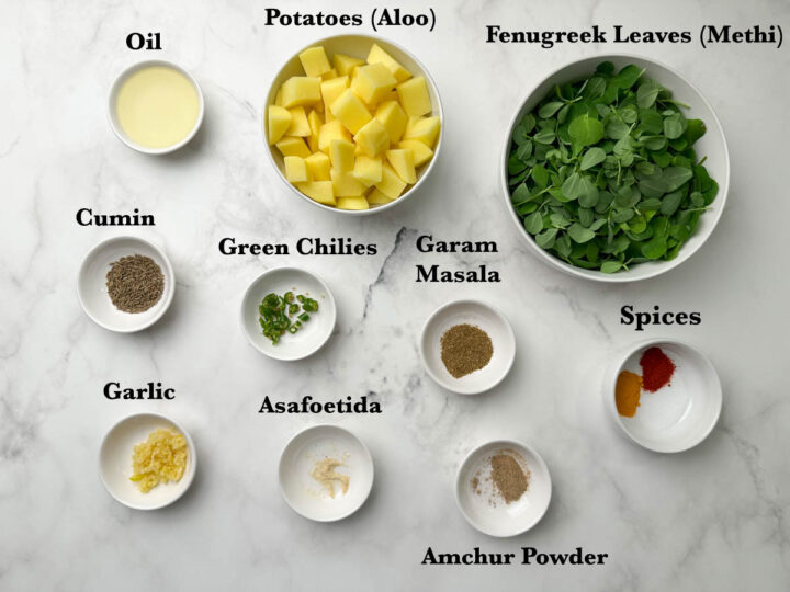 Aloo Methi (Potato Fenugreek Leaves Stir Fry) - Indian Veggie Delight