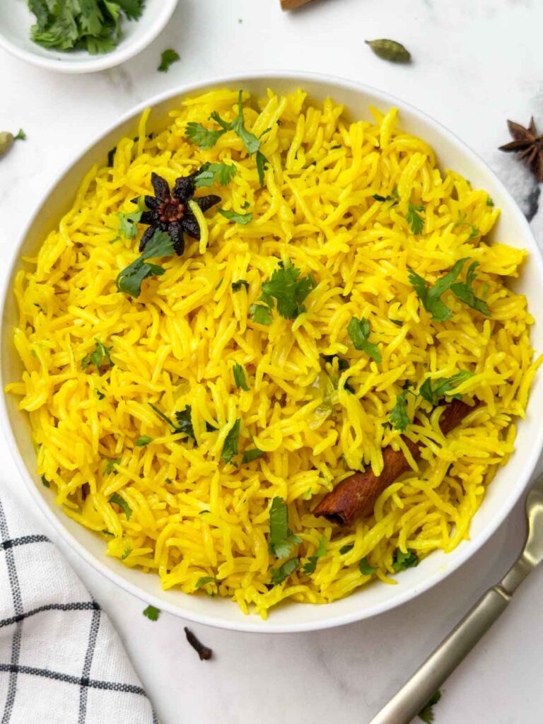 Indian Turmeric Yellow Rice - Indian Veggie Delight
