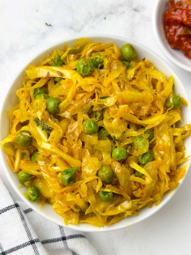 Cabbage Peas Stir Fry | Patta Gobi Matar - Indian Veggie Delight
