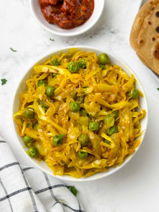 Cabbage Peas Stir Fry | Patta Gobi Matar - Indian Veggie Delight